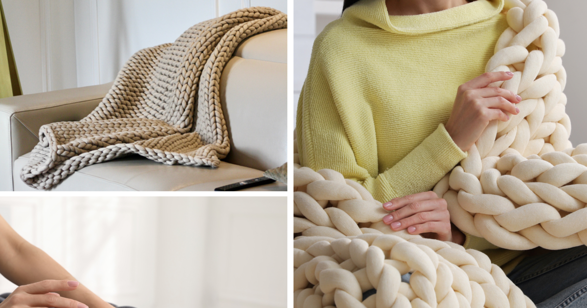 An nur einem Abend: So einfach strickst du eine Decke ohne Nadeln